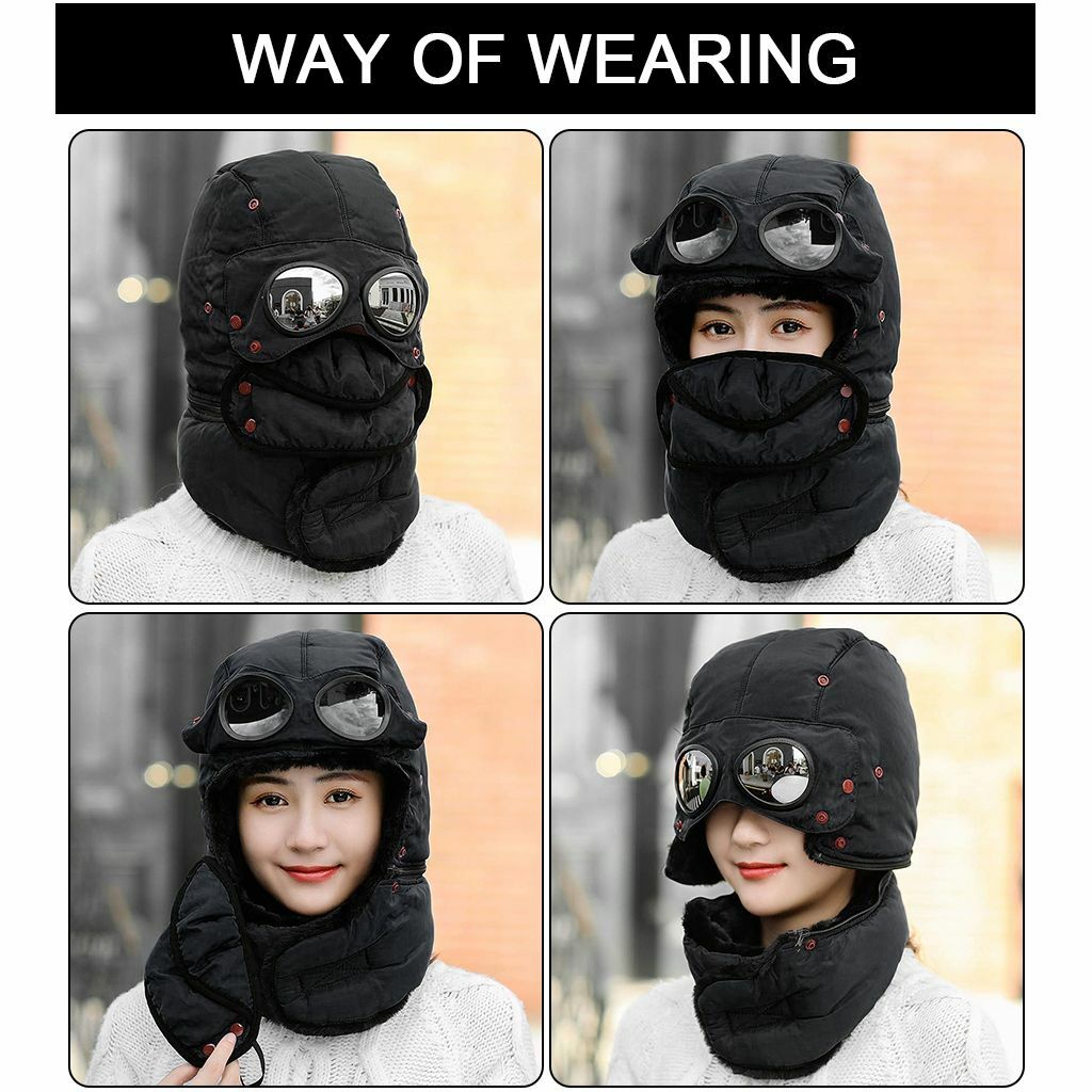 Winter Thermal Trapper Hat With Glasses Warm Full Neck Face Mask ...