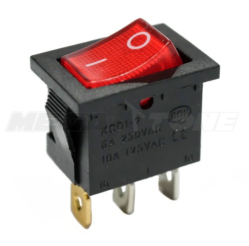 SPST KCD1 Mini Rocker Switch w/ Illuminated Red Lamp On-Off 6A/250VAC ...