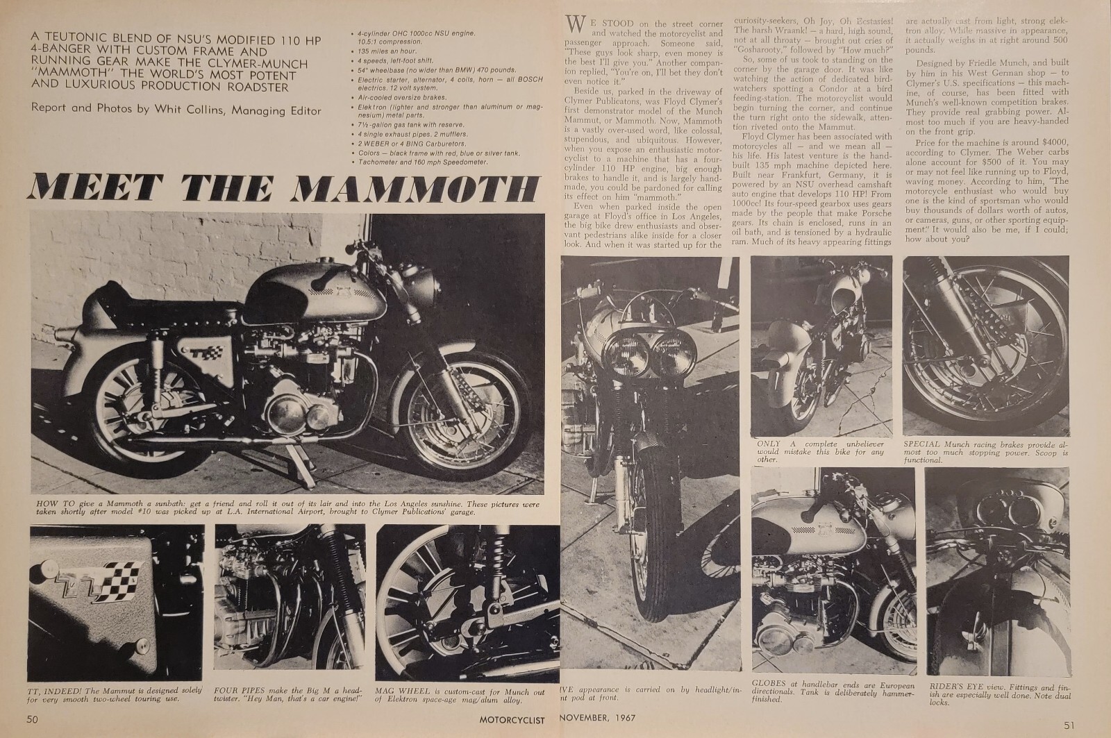 1967 Mammoth 1000cc NSU Engine Motorcycle 2p Test Article | eBay
