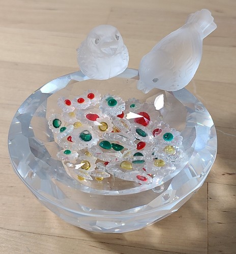 SWAROVSKI Crystal Bird Bath Bowl Figurine + Small Flowers w/Box & COA ...