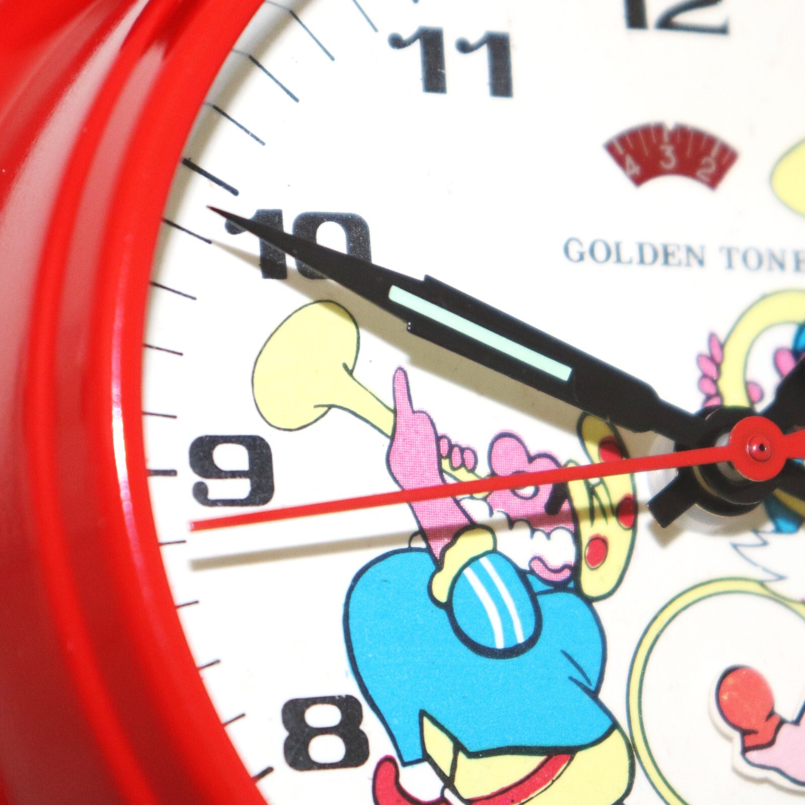 GOLDEN TONE Alarm Mantel TOP Clock SMURF Vintage ANIMATED Double Bells ...