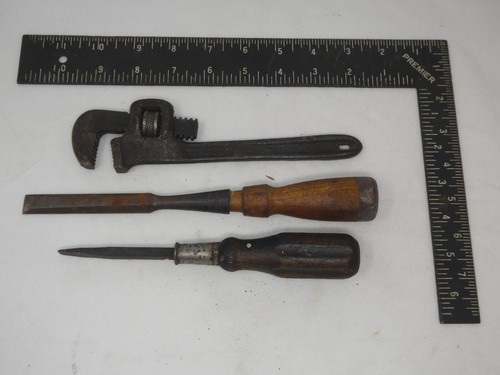 LOT OF 4 VINTAGE ANTIQUE TOOLS WALWORTH MONKEY WRENCH STANLEY DEFIANCE ...