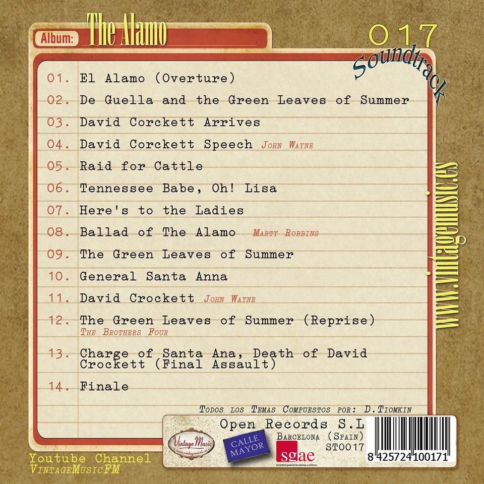 EL ALAMO Soundtrack CD #17/100 O.S.T Original 1960 Dimitri Tiomkin John ...