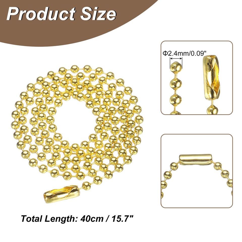 Iron Ball Chain 2.4mm 15.7" Length Round Bead Necklace, Gold | eBay