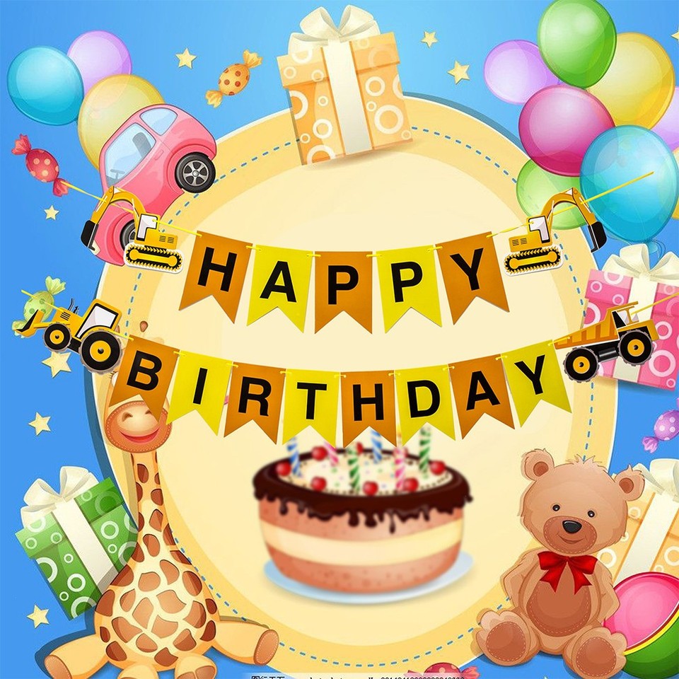 Birthday Decorations Boy Happy Bunting Banner Excavator Hanging Paper ...
