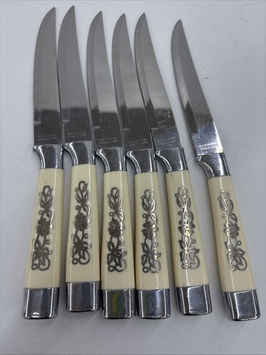 Vintage Set Of 6 Solingen Silver Inlay Flowers Stainless Germany Steak ...