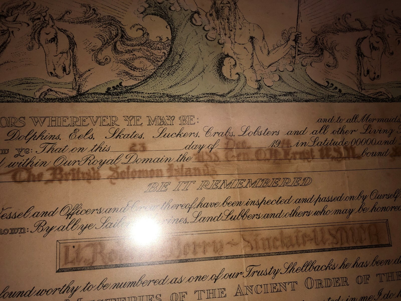 VINTAGE 1944 US NAVY IMPERIUM NEPTUNI REGIS CERTIFICATE | eBay