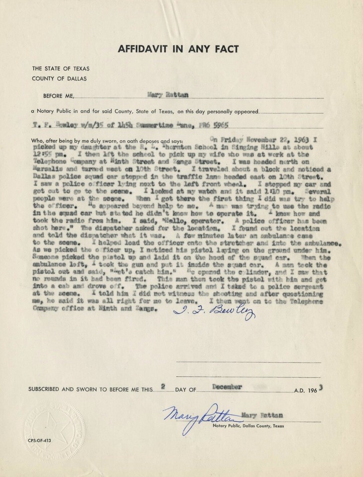 RARE Temple Bowley Signed Photo JFK Assassination JD Tippit Jack Ruby ...