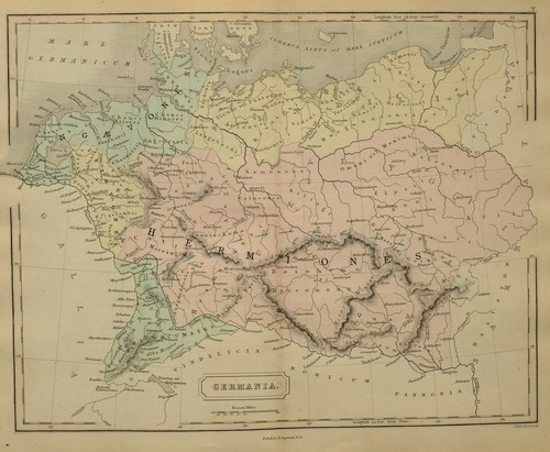 1868 HAND COLOURED ANCIENT MAP GERMANIA HERMIONES INGAEVONES BOHEMIA ...