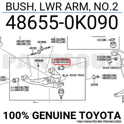 486550K090 Genuine Toyota BUSH, LWR ARM, NO.2 48655-0K090 | eBay
