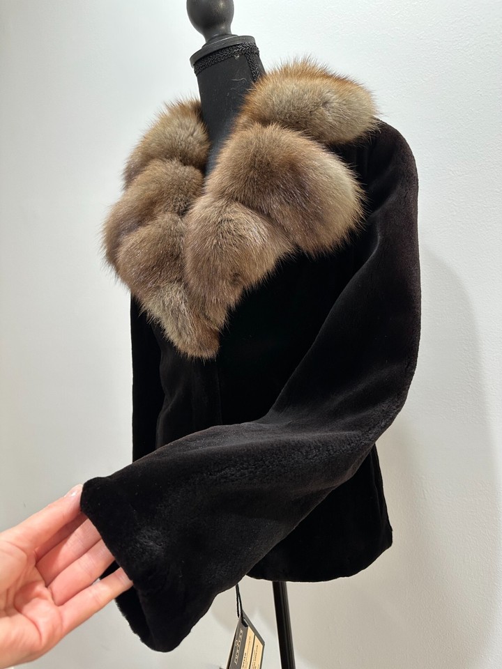 New BLACK MINK SHORT coat JACKET size S REAL SABLE COLLAR 1201079 | eBay