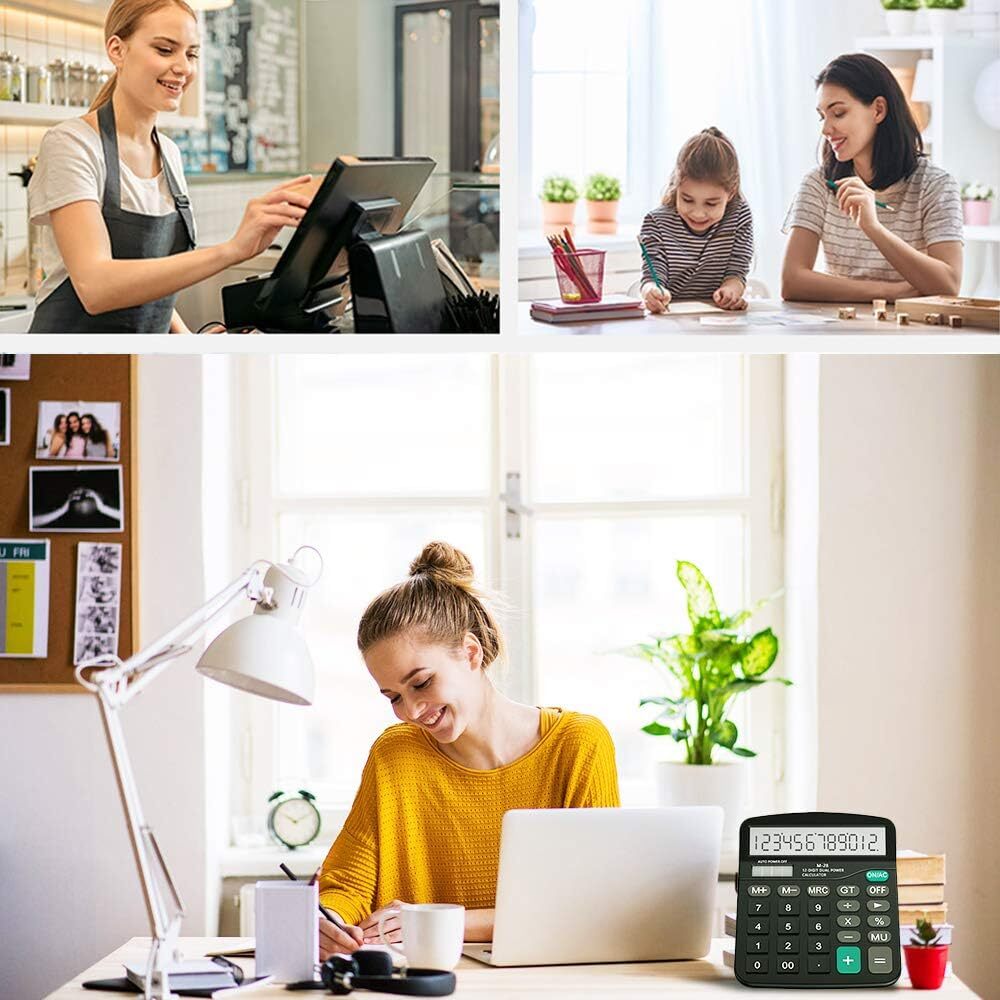 12-Digit Desktop Calculator Solar Battery Big Button Dual Power Large ...