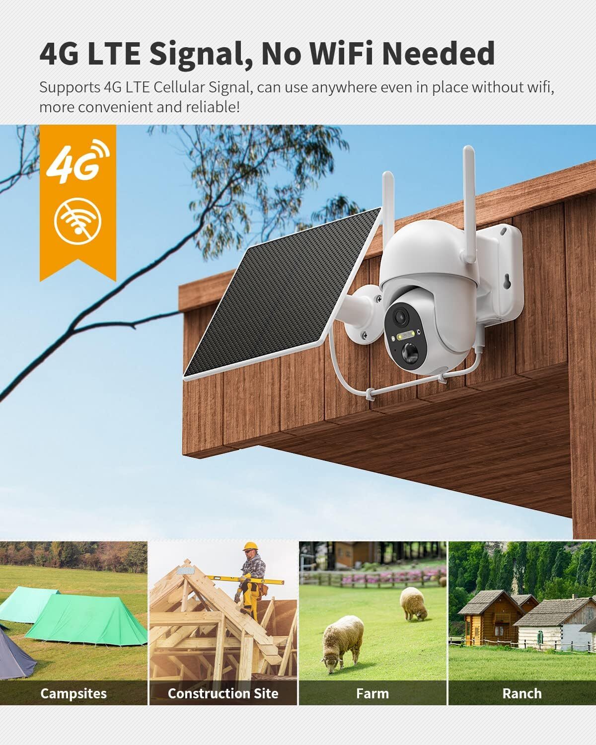 4G LTE Cellular Security Camera Includes SD&SIM Card, Solar Powered ...