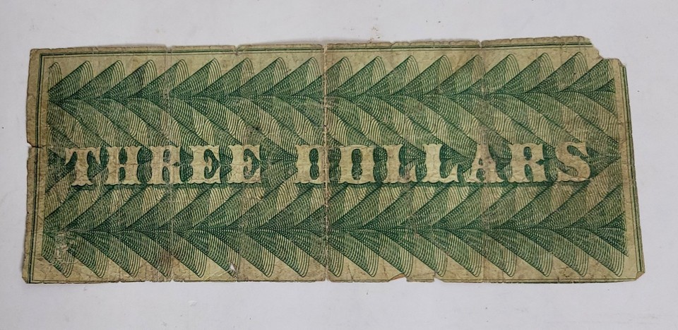 1862 $3 District of Columbia Bullion Bank Washington DC US Treasure ...