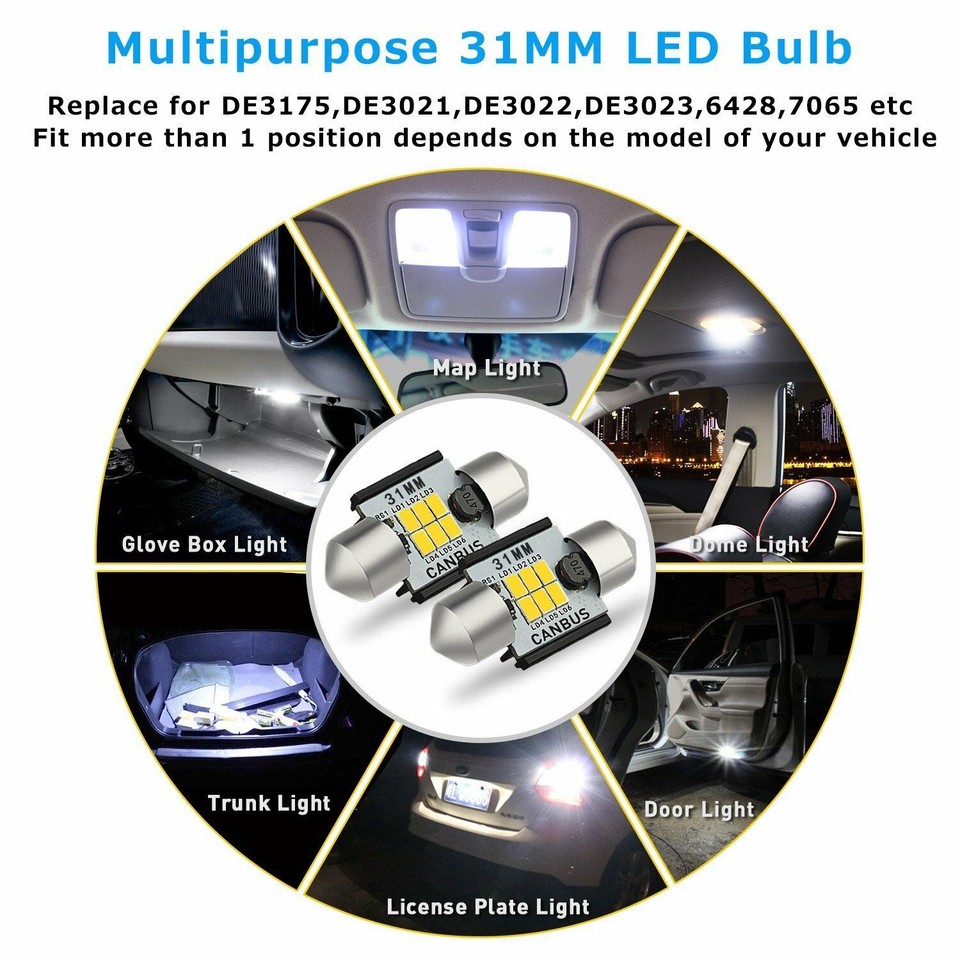 2Pc LED Car Interior Map Dome Lamps For Ford 6000K White High Quality ...
