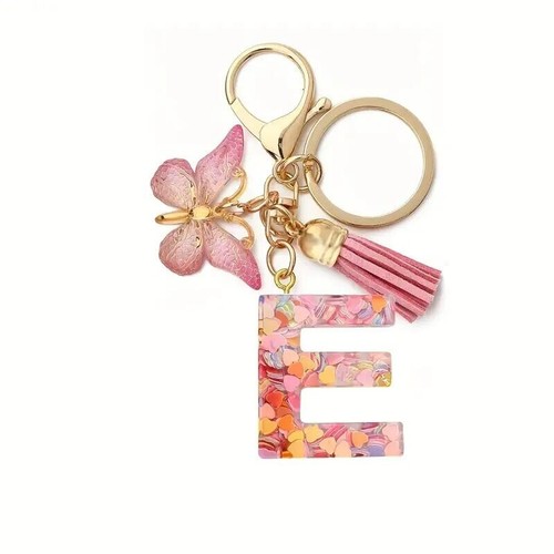 Pink Butterfly Initial Letter E Keychain Pendant Resin Keychain Purse ...