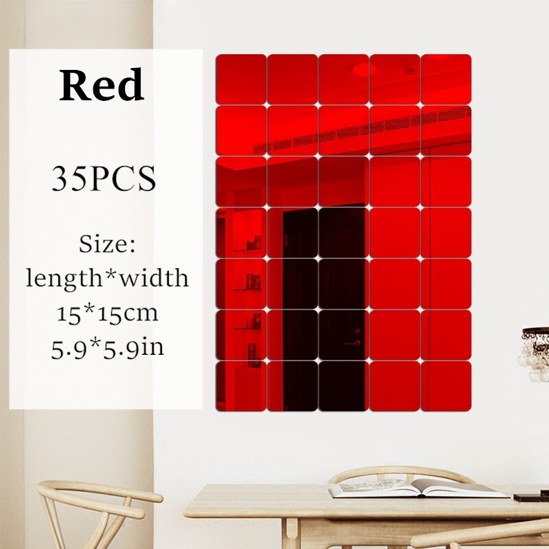 35PCS Square Fillet Wall Sticker 15*15cm Mirror Reflect Self Adhesive ...