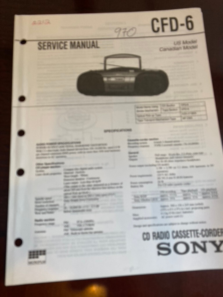 SONY CFD-6 CFD6 Service Manual FROM THE USA **ORIGINAL** 2212 5040 | eBay
