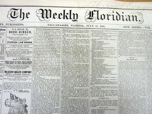 Lot of 5 rare originl TALLAHASSEE Florida newspapers 1883-1885 WEEKLY ...