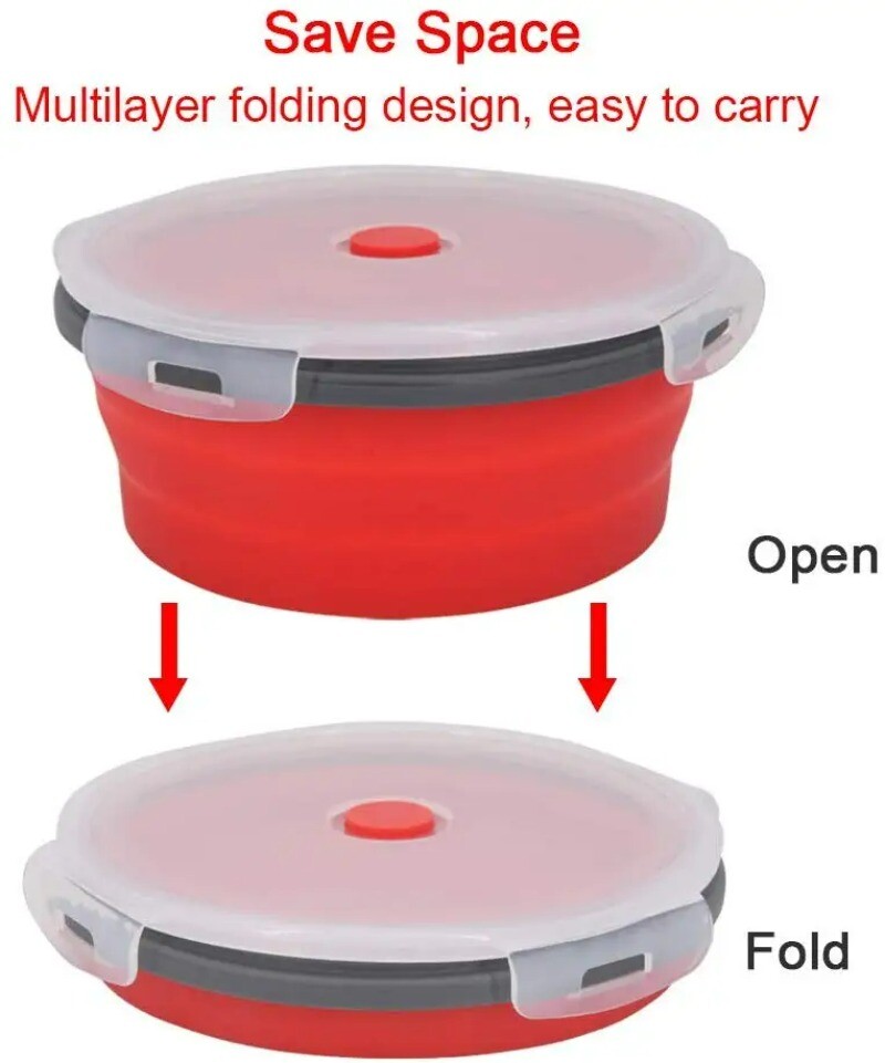 Circular Silicone Folding Lunch Box, Portable Food Box with Lid, Salad ...