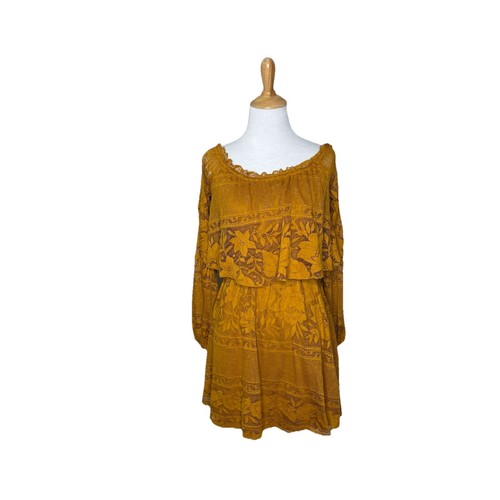 Show Me Your Mumu Yellow Golden Long Sleeves Off Shoulder Lace Dress ...