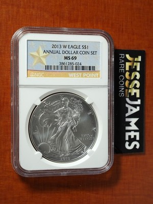 2013 W BURNISHED SILVER EAGLE NGC MS69 FROM ANNUAL DOLLAR COIN SET STAR ...