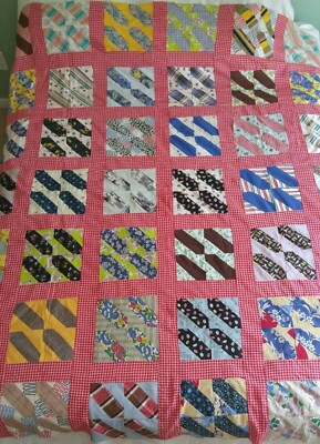 Vintage Indian Hatchet 4 Patch Block Quilt Top 1940s 1950s Fabric 72" x ...