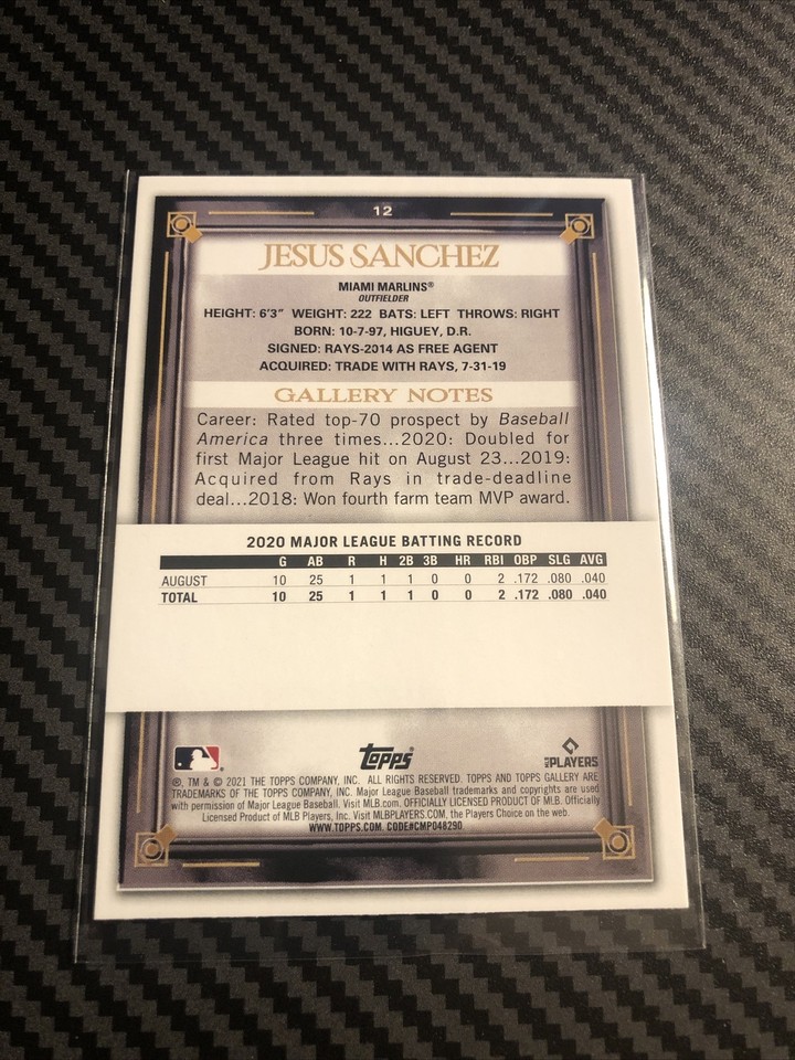 2021 Topps Gallery Jesus Sanchez Rookie Card RC #12 Miami Marlins | eBay