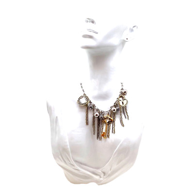 Steampunk Waterfall Charm Necklace 24 in Mixed Metals Key Padlock Boho ...