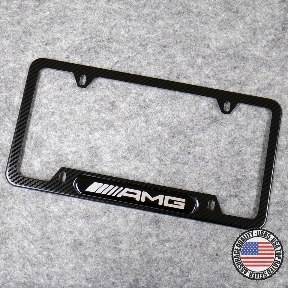 For Mercedes-Benz AMG Sport Carbon Fiber Texture License Plate Frame ...