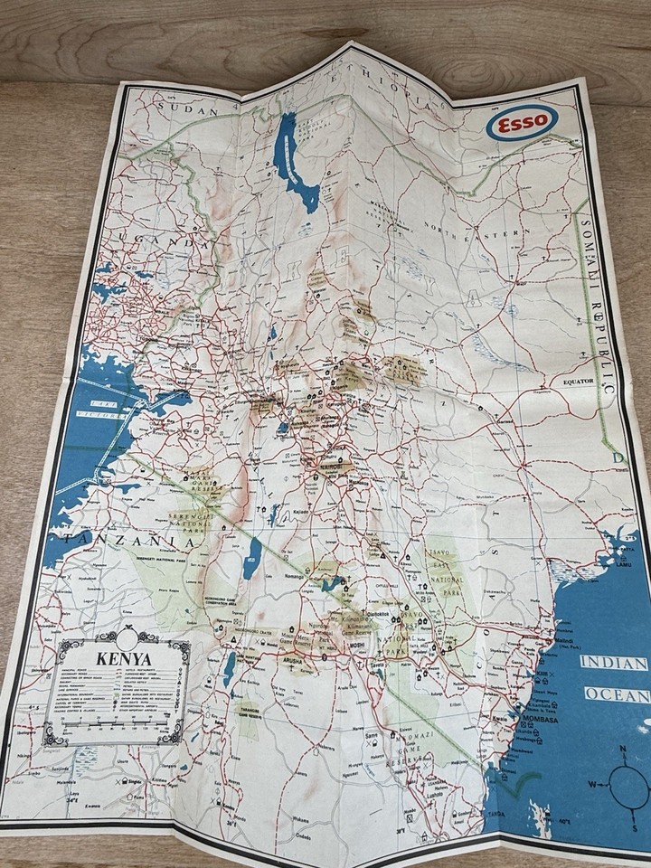 Vintage Map Lot USA Canada Europe KENYA ESSO Oil Gas Service Road ...