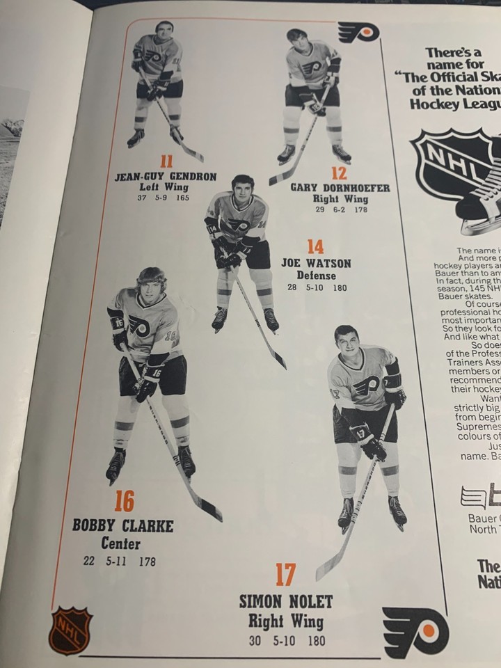 3/30/72 PHILADELPHIA FLYERS VS BUFFALO SABRES EX/MT W/CLARKE, PERREAULT ...