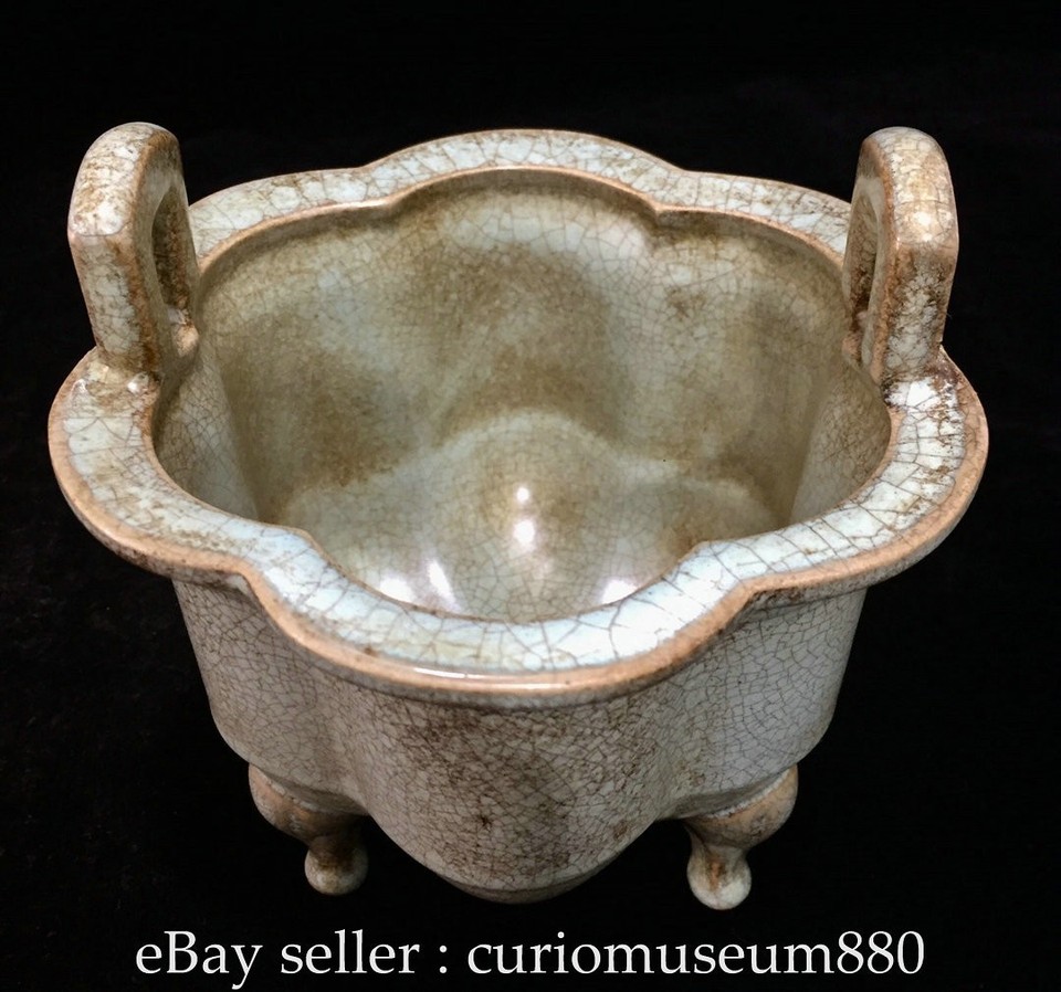 6" Old China Song Dynasty Ru Kiln Porcelain Crack Pattern Incense ...