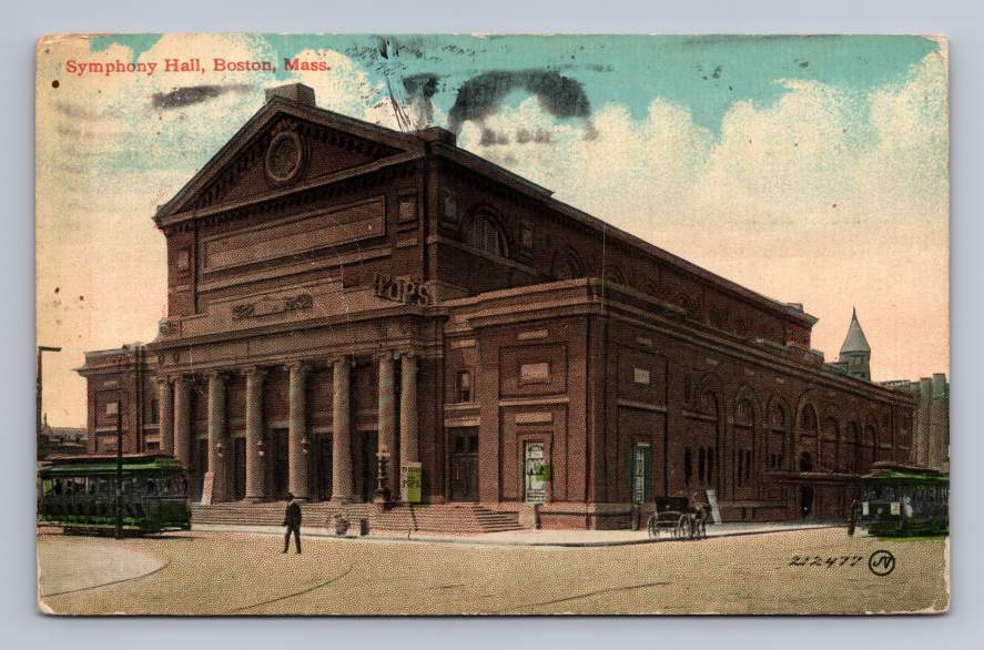 Boston Symphony Hall ~ Antique Trolley Train Postcard Flag Cover SS ...