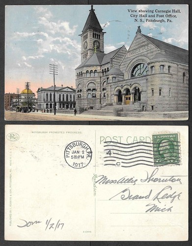 1917 Pennsylvania Postcard - Pittsburgh - Carnegie Hall, City Hall ...