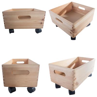 Wooden Wheeled Storage Crates | 2 Sizes | Plain Wood Box Moving ...