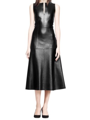 Womens Form-Fitting Genuine Lambskin Stylish Leather Midi Dress, Made ...