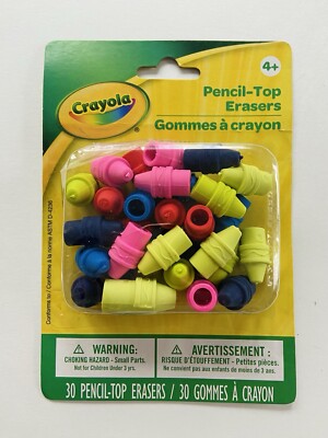 Crayola Pencil Top Erasers 30 Count Crayon Tip Red Pink Purple Blue ...