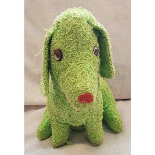 Vintage Terry Cloth Green Dog with Metal Googly Eyes Felt Nose See ...