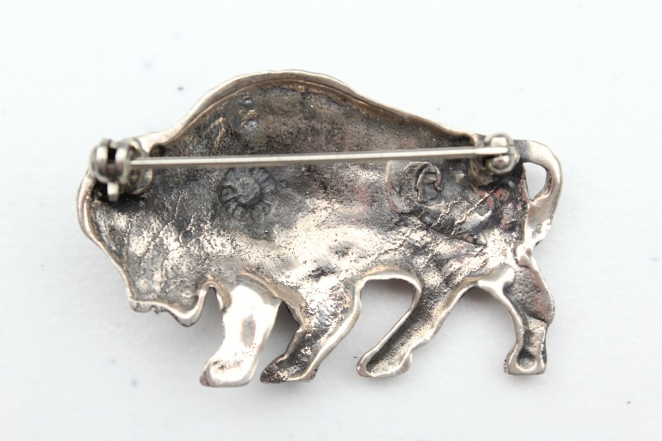 Vintage Estate Sterling Silver Buffalo Brooch | eBay
