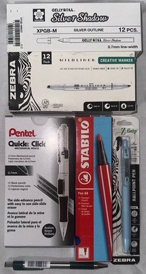 Pen, Pencil & Marker Lot: Pentel Quick Click, Gellyroll Silver Shadow ...