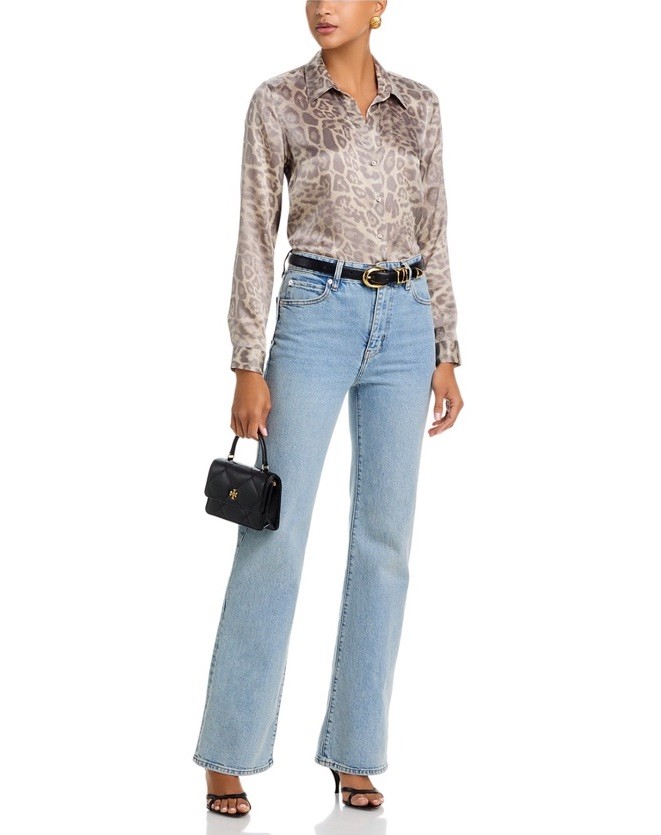 L’Agence Tyler Silk Split Neck Tonal Gray Leopard Print Lg Blouse Quiet ...