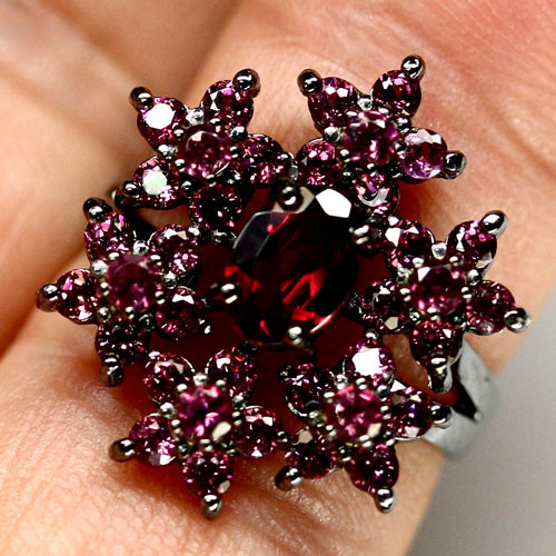 BEAUTIFUL RICH RASPBERRY RHODOLITE GARNET RING 925 STERLING SILVER 14K ...