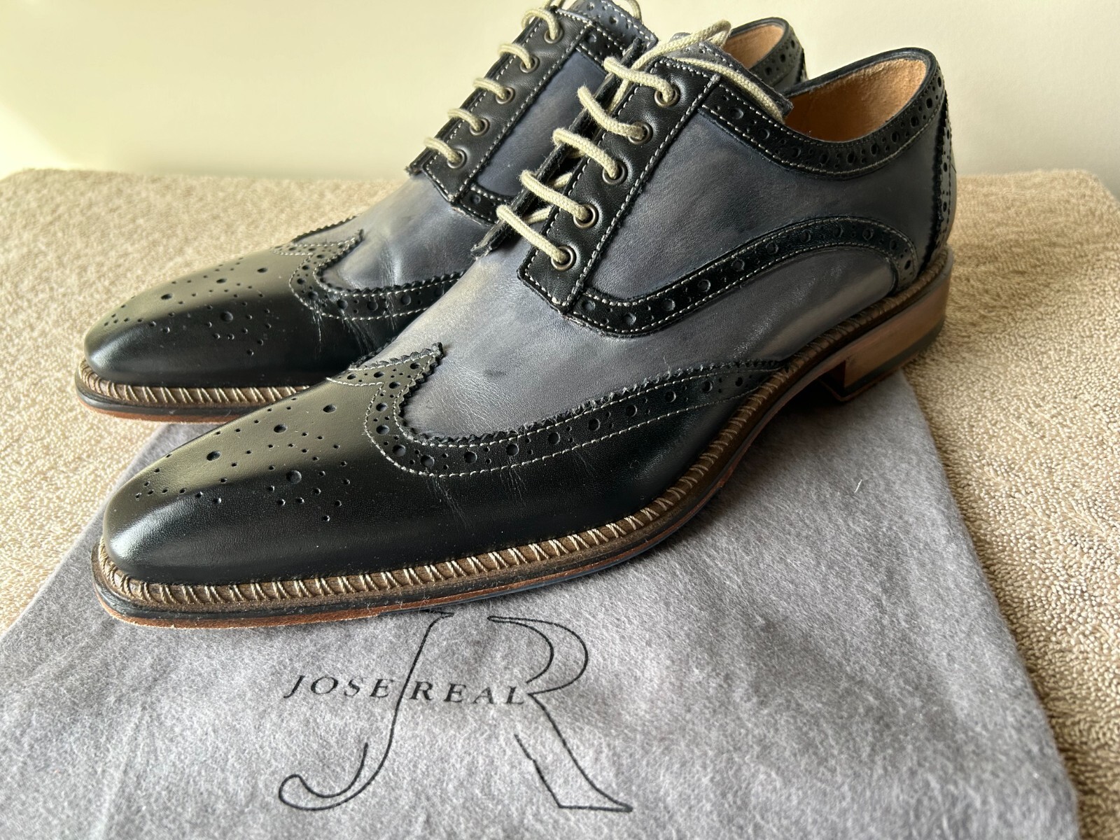 Jose Real Men Size US 9 Shoes Hand Made Italy Leather Wingtip Gray ...