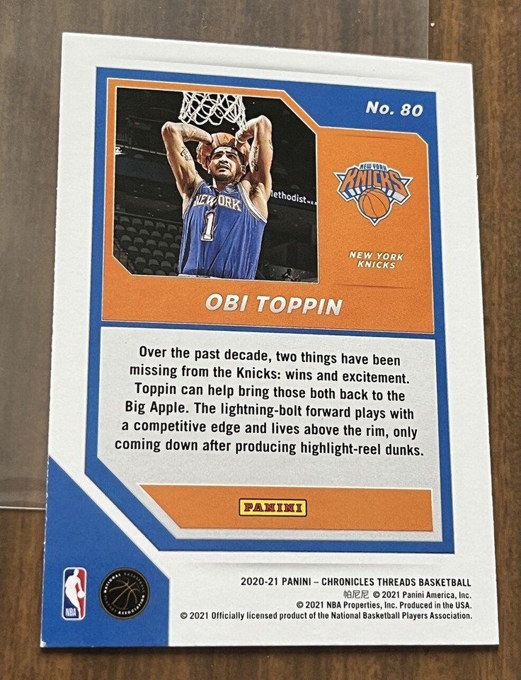 2020-21 Panini Chronicles Threads Basketball #80 Obi Toppin RC ...