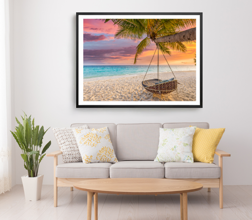 Swin on Tree Print, Plam Tree Wall Art, Sea Shore Framed Beach Wall Art ...