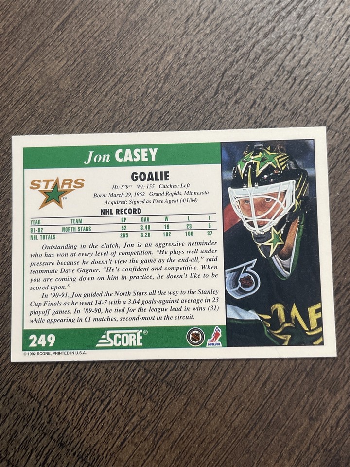 1992-93 Score North Stars Hockey Card #249 Jon Casey | eBay