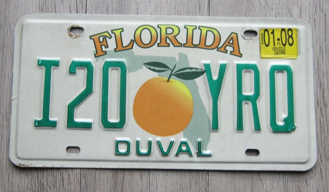 Florida License Plate January 2008 sticker Duval County Tag I20 YRQ | eBay