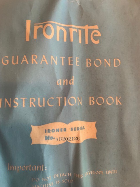 VINTAGE IRONRITE MODEL 85 MANGLE WITH ORIGINAL MANUAL AB 202126 | eBay