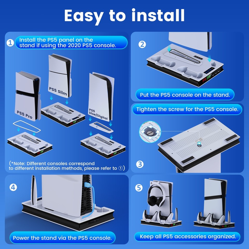 PS5 Pro/Slim/Ps5 Stand and Cooling Station with Controller Charging ...